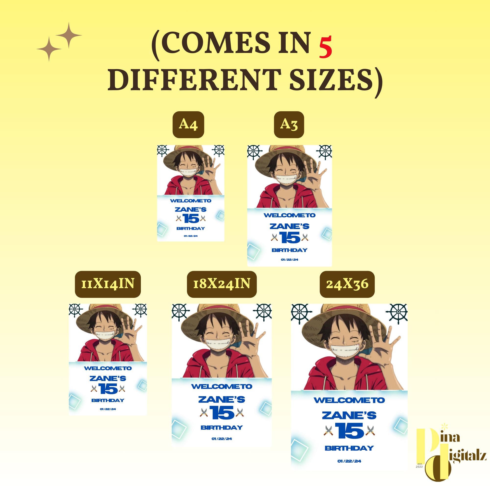 One Piece Anime Welcome Sign Template Editable Birthday Poster Luffy ...