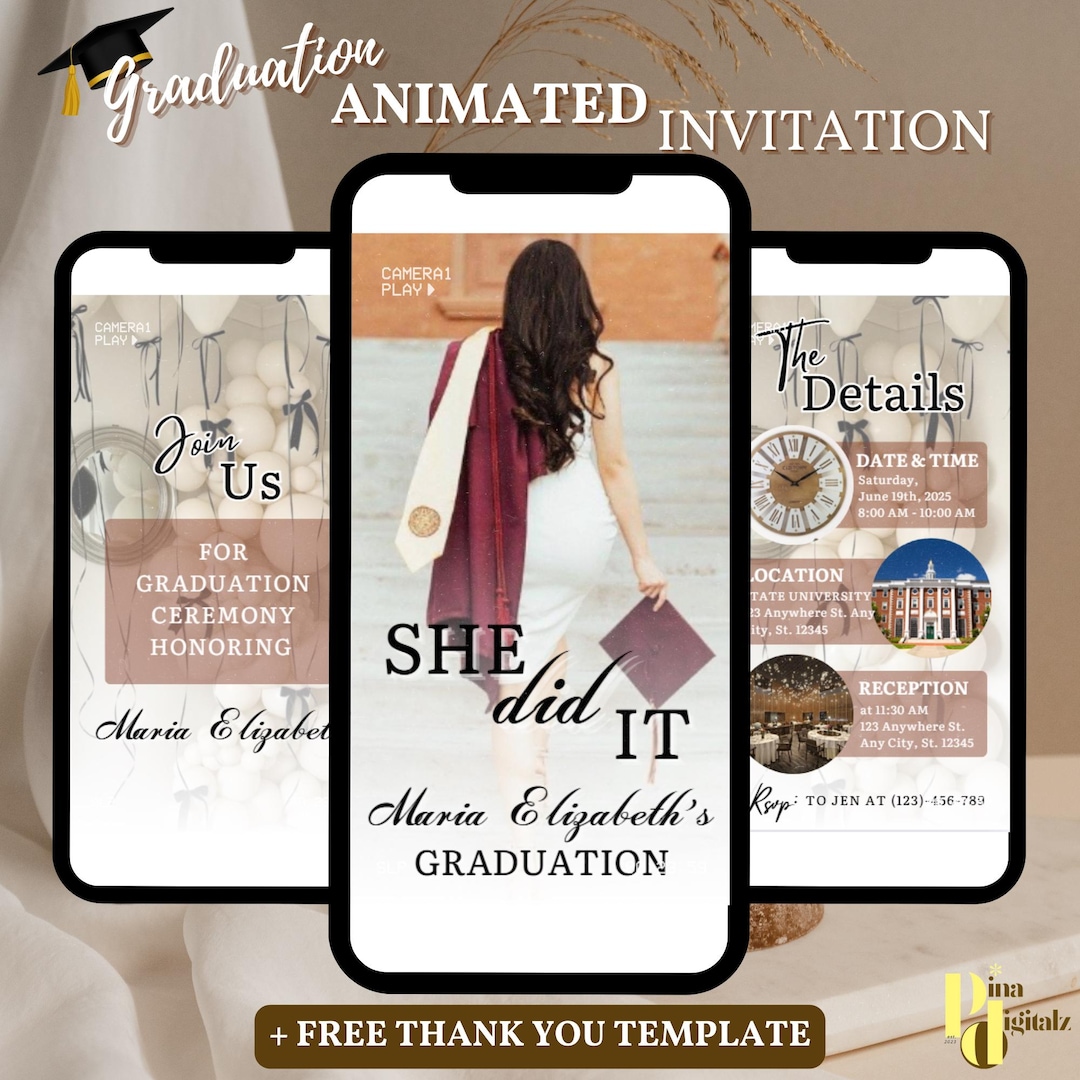 Digital Graduation Party Invitation Animated College Announcement ...