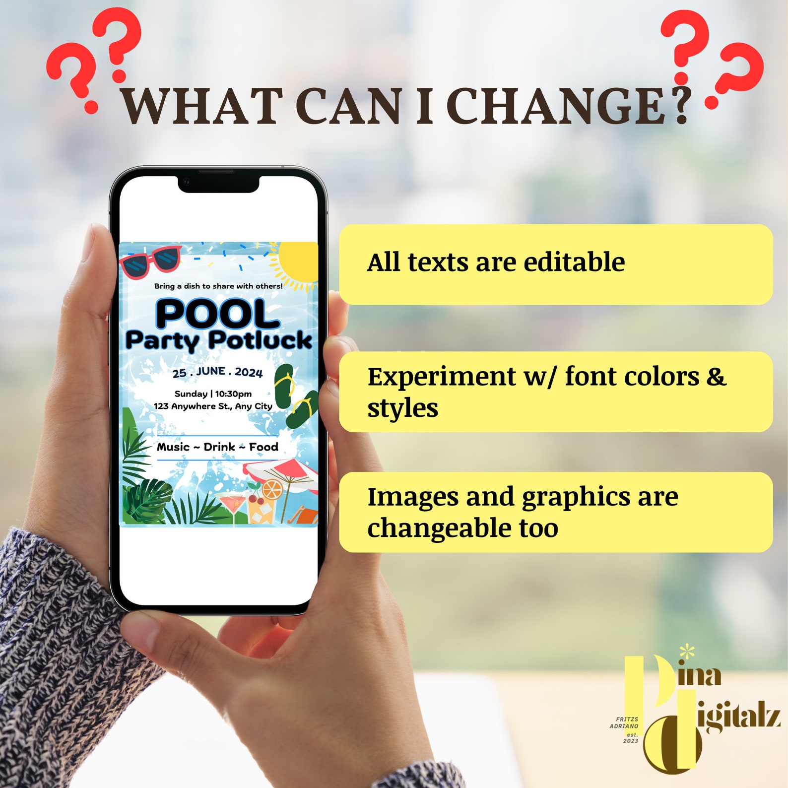 EDITABLE Pool Party Potluck Invitation Swimming Pool Potluck Invite ...