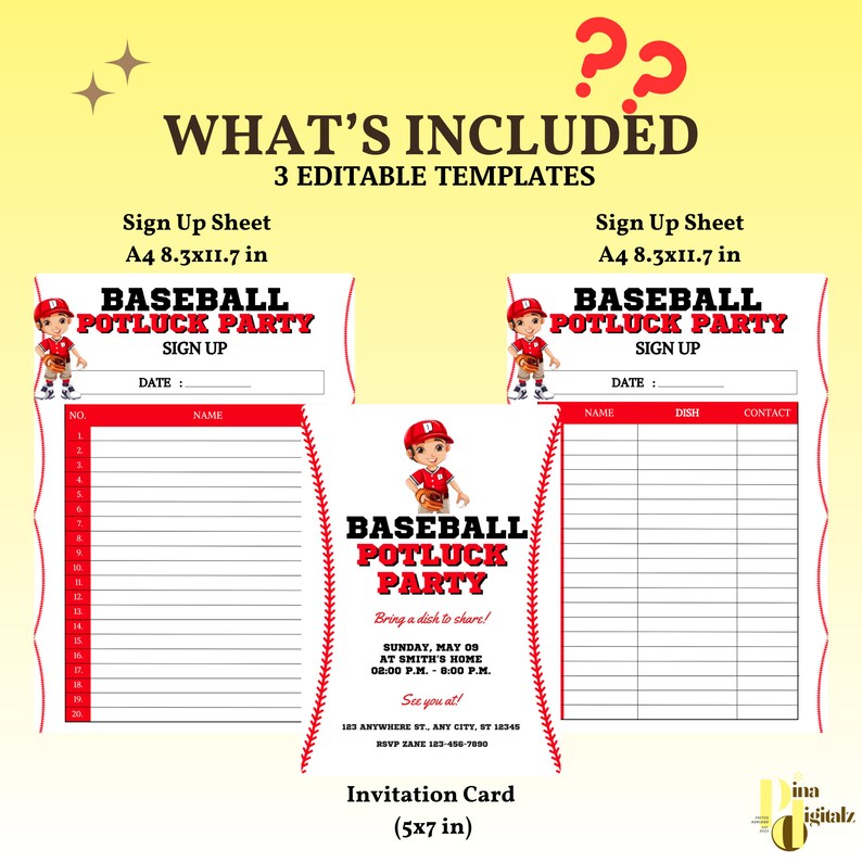 EDITABLE Baseball Potluck Invitation Baseball Potluck Invite Potluck ...