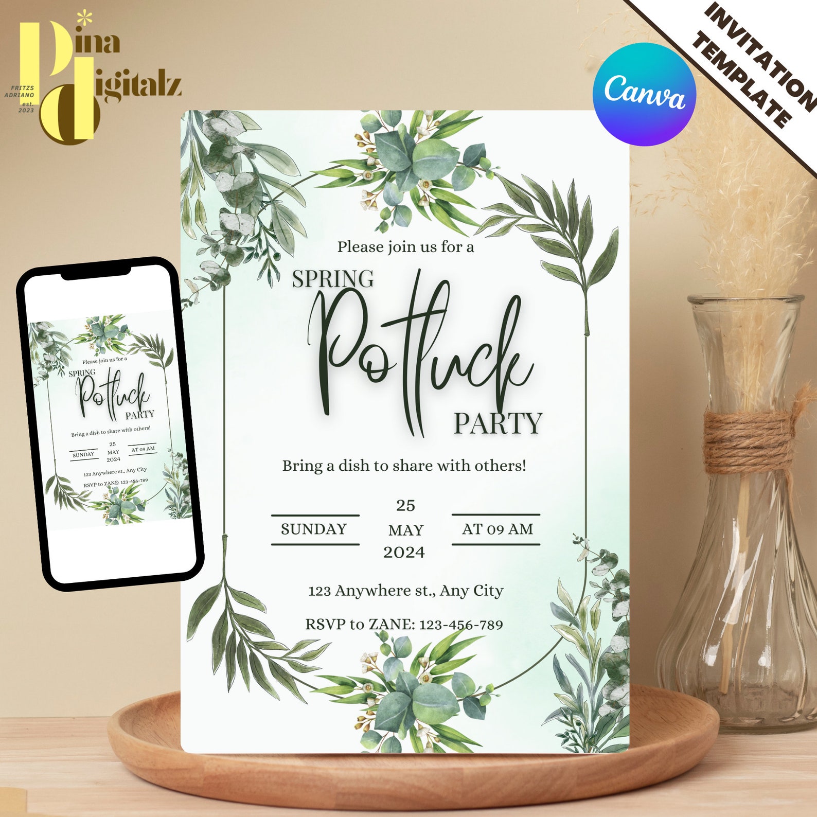 EDITABLE Spring Invitation Template Spring Invitation Digital Potluck ...