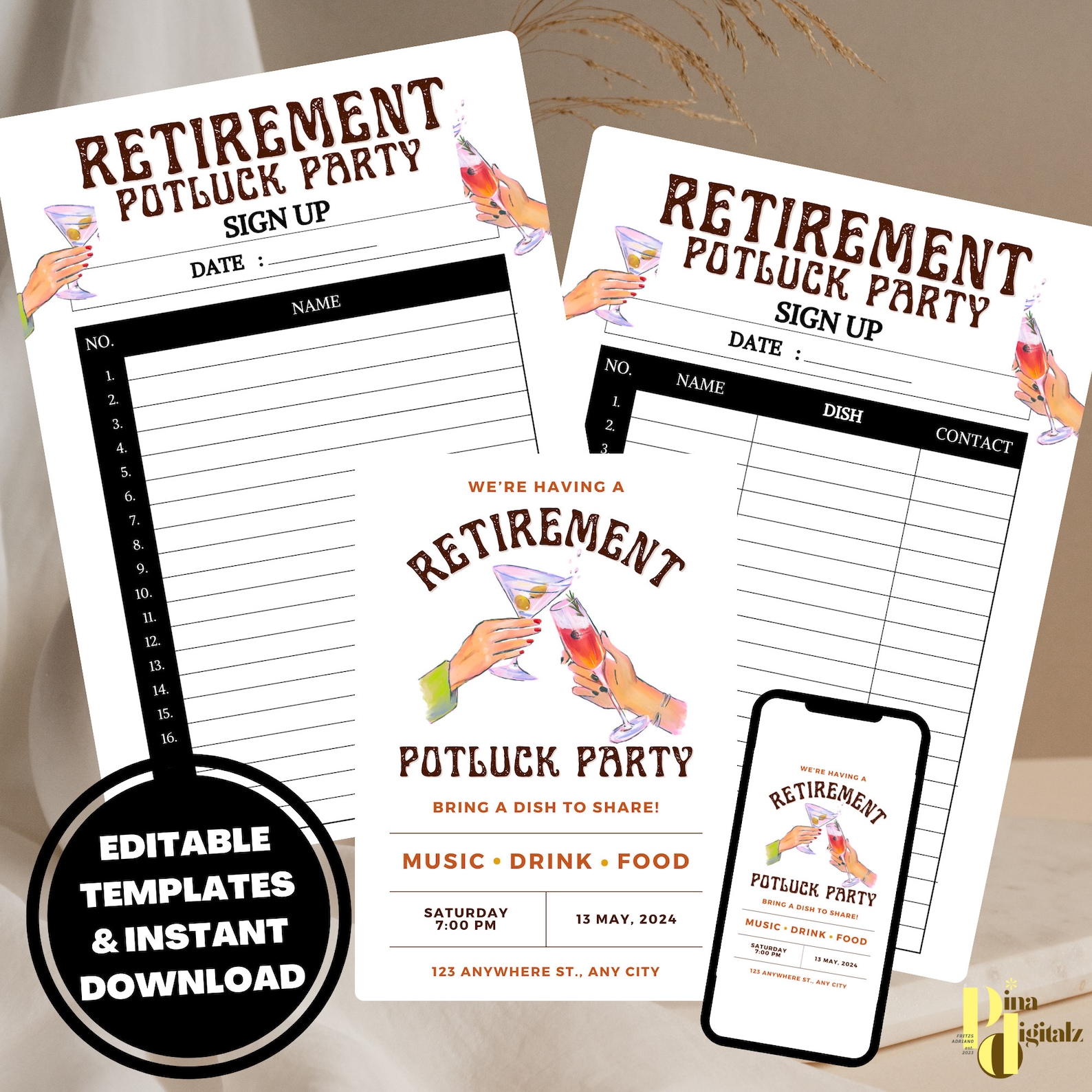 EDITABLE Retirement Invitation Potluck Retirement Party Potluck Invite ...
