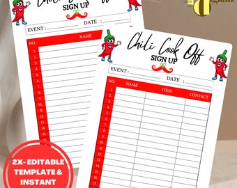 Chili Cook-off Sign up Sheet Chili Cook off Sheet Chili Cookoff Potluck ...