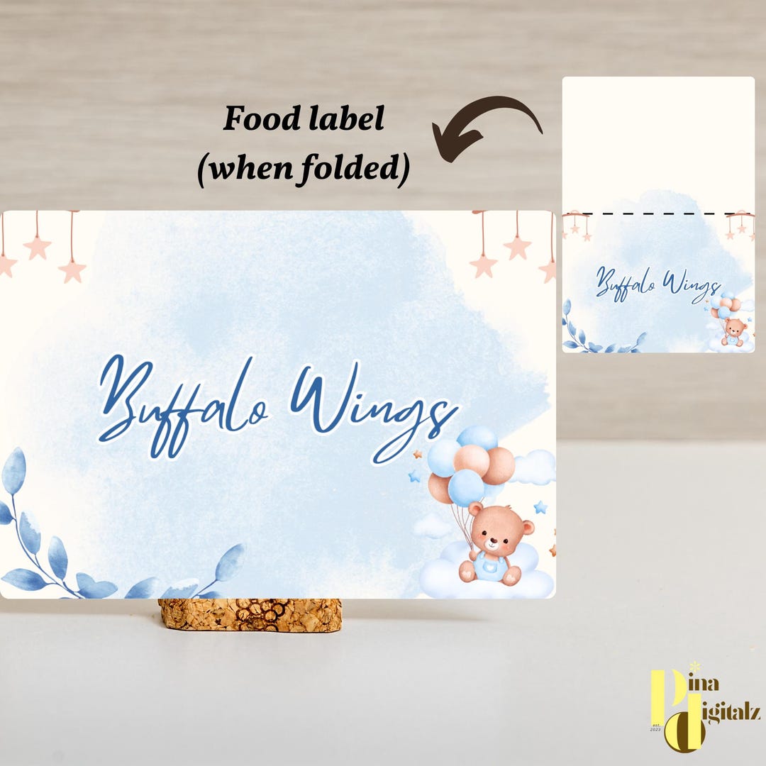 Baptism Digital Food Label Template Blue Bear Baptism Digital Tent Card ...