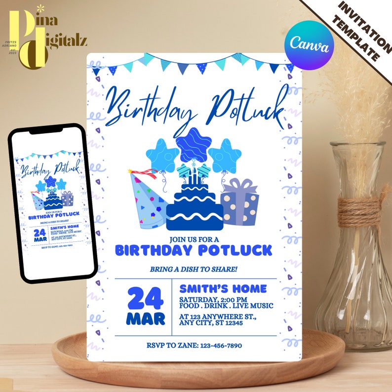 EDITABLE Birthday Potluck Invitation Birthday Potluck Invite Potluck Sign up Sheet Template ...