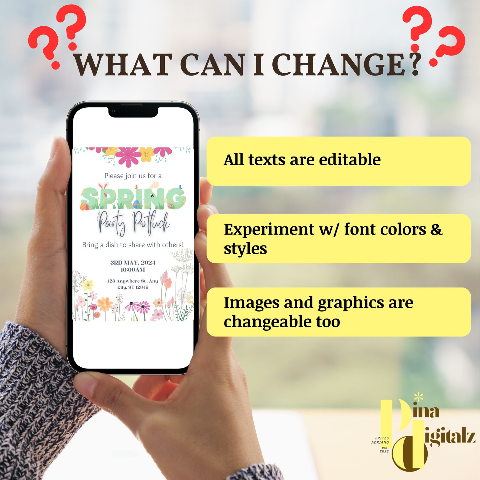 EDITABLE Spring Invitation Template Spring Invitation Digital Potluck ...