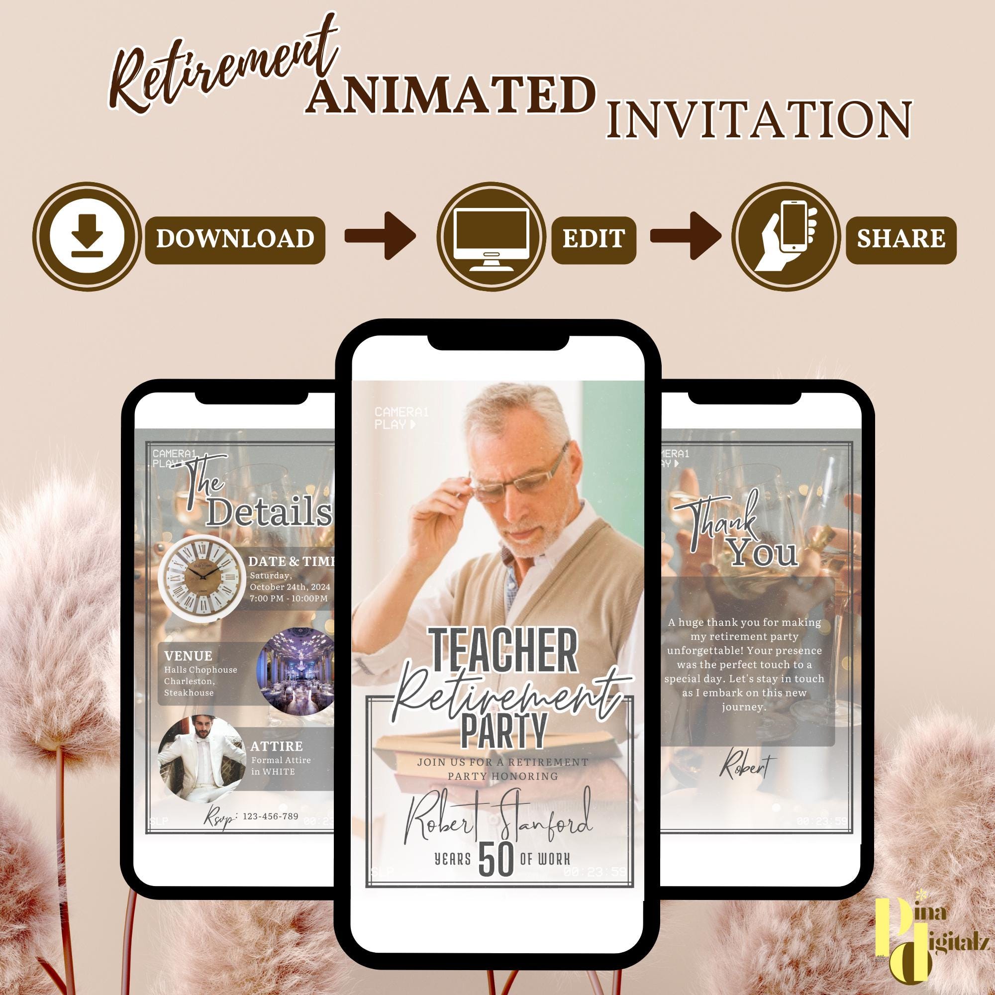 Digital Retirement Party Invitation for Her or Him, Modern Retirement ...