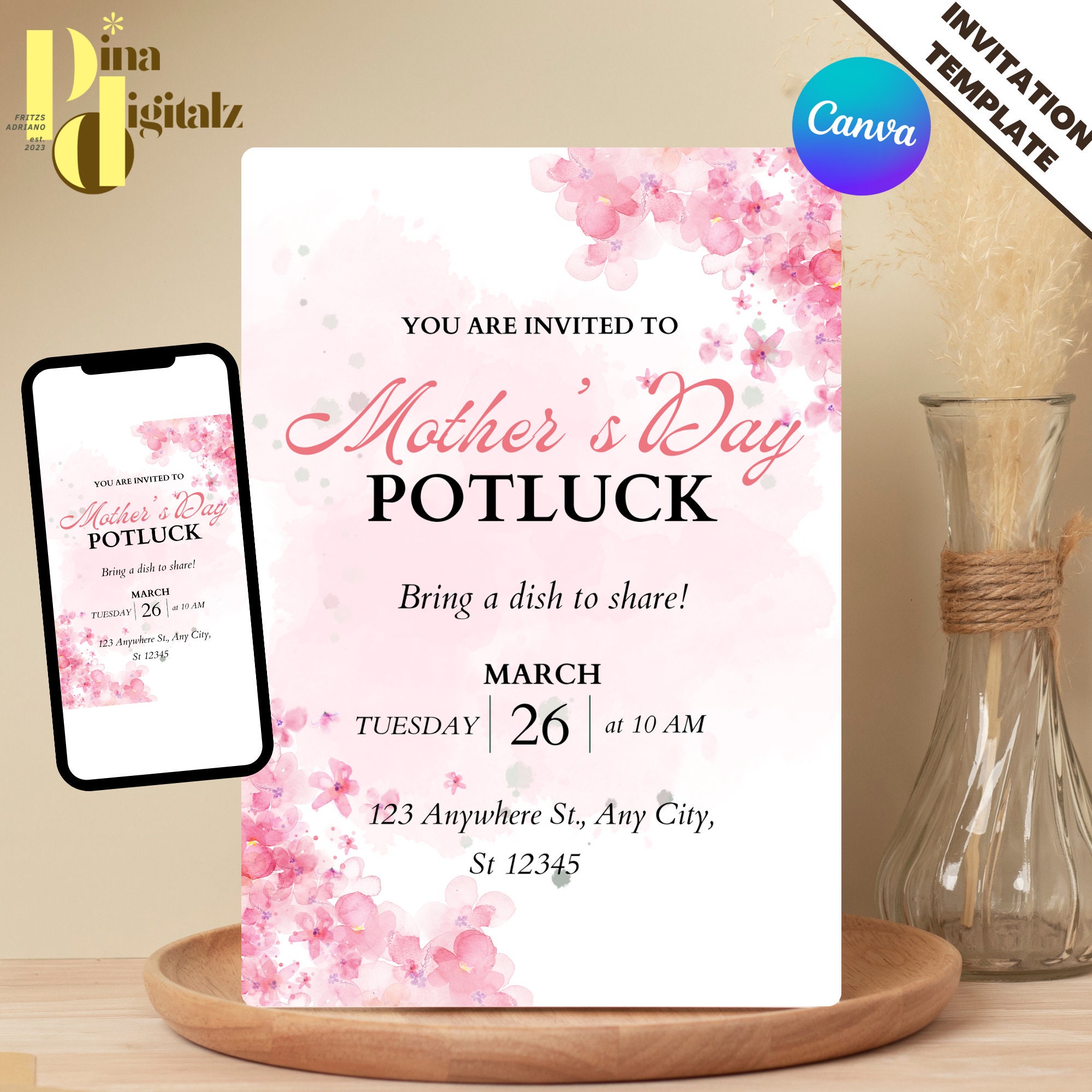 EDITABLE Mothers Day Potluck Invitation Mothers Day Potluck Invite ...