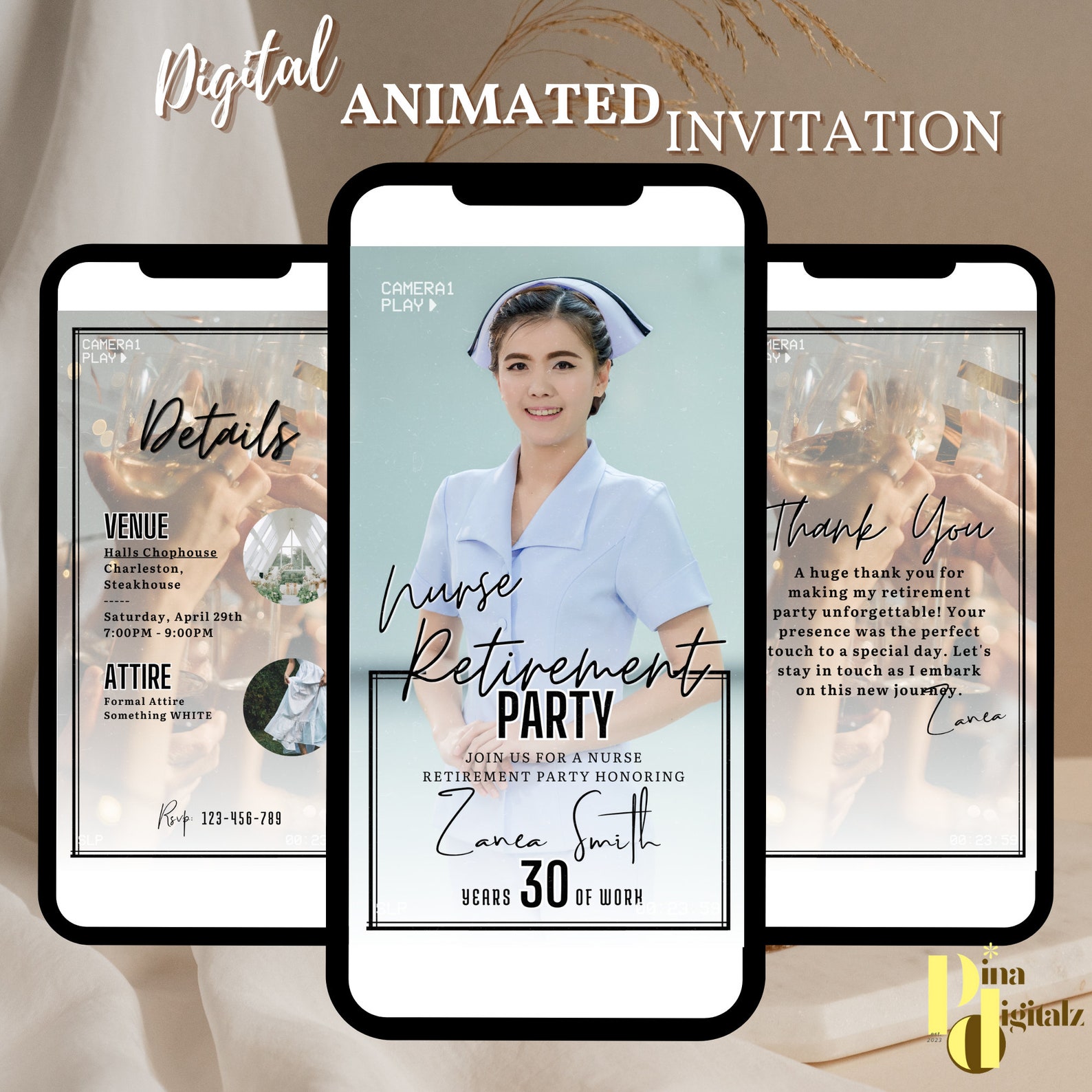 ANIMATED Modern Nurse Retirement Invitation Retirement Party ...