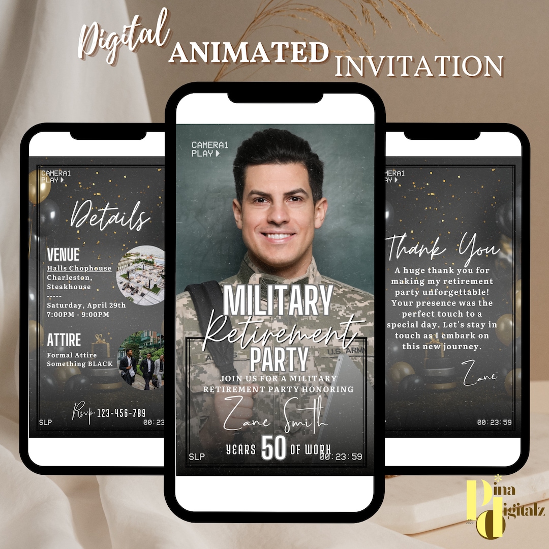 ANIMATED Modern Military Retirement Invitation Military Party ...