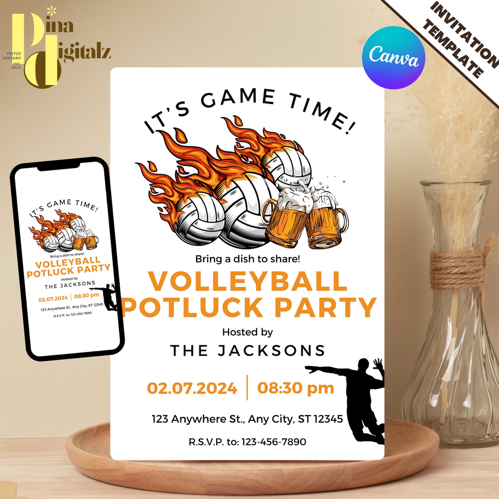 EDITABLE Volleyball Potluck Invitation Volleyball Potluck Invite ...