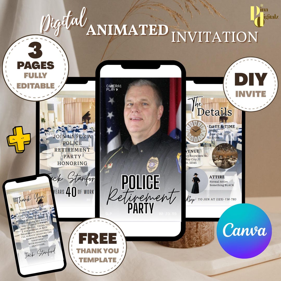 ANIMATED Modern Police Retirement Invitation Template Police Retirement ...