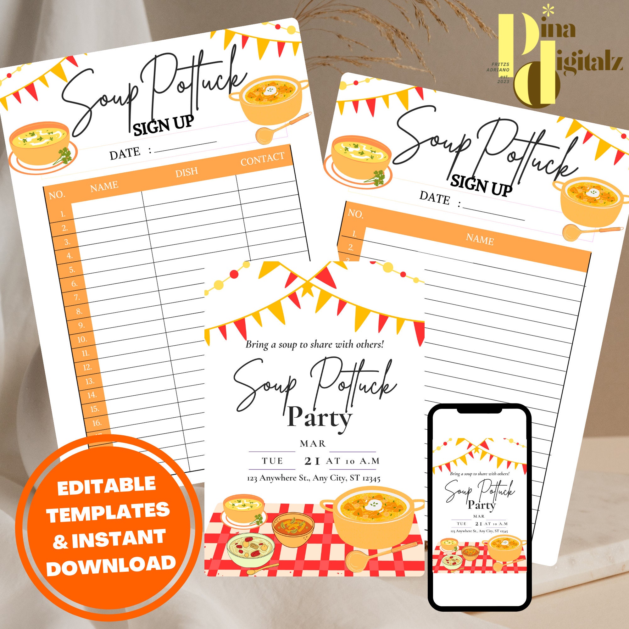 EDITABLE Soup Potluck Invite Soup Invite Potluck Invitation Potluck ...