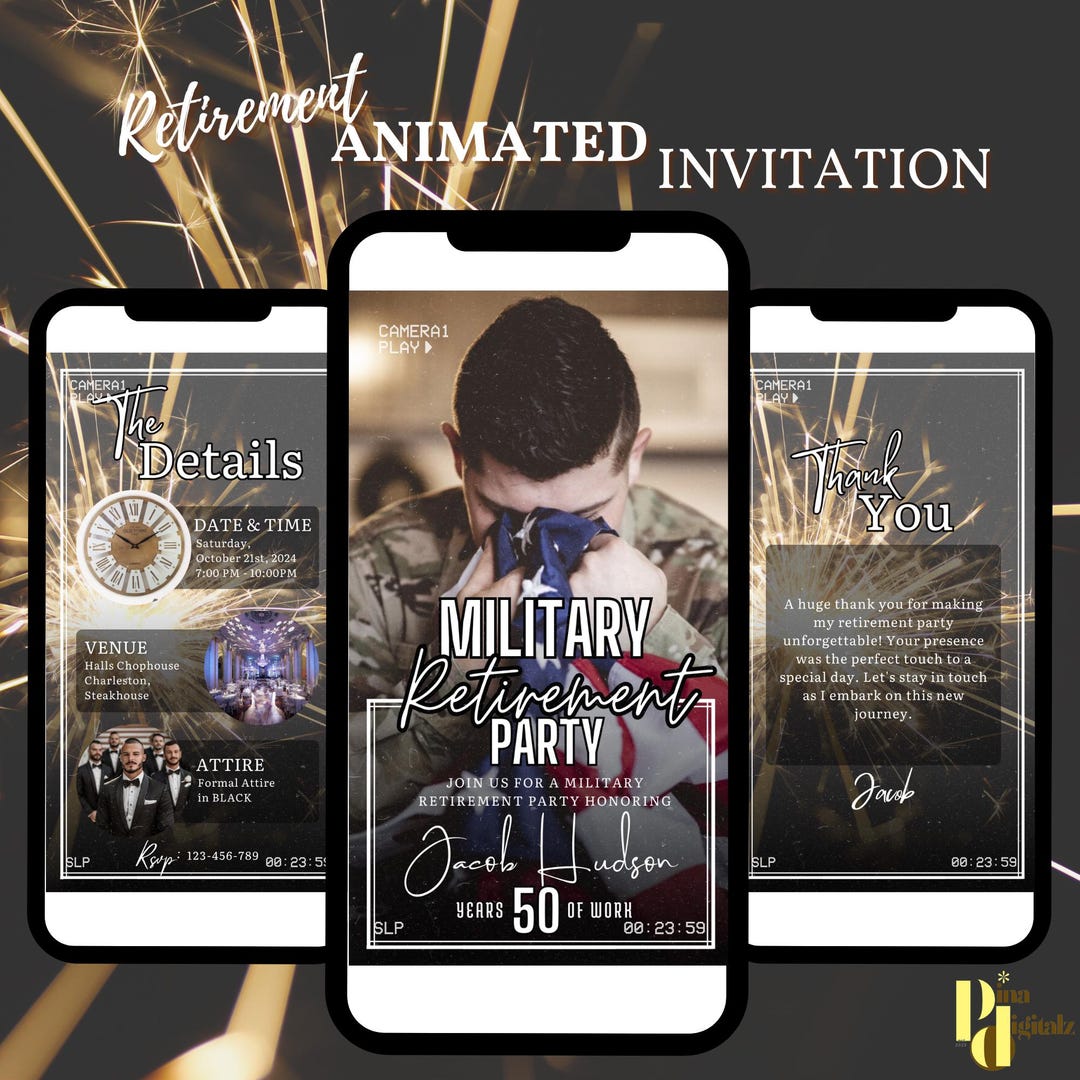 ANIMATED Modern Military Retirement Invitation Military Party ...