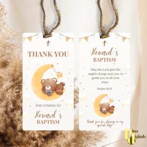 Baptism Digital Favor Tag Template Brown Bear Baptism Thank You Card ...