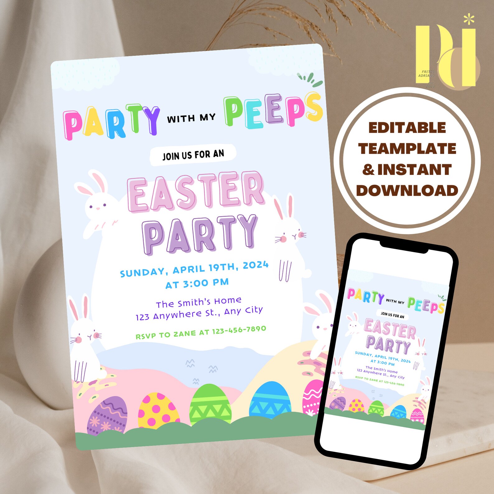 Editable Easter Invite Party With My Peeps, Easter Egg Hunt Invitation ...
