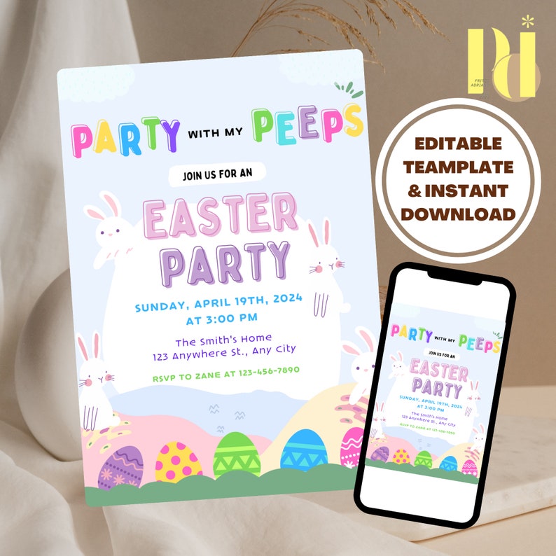 Editable Easter Invite Party With My Peeps, Easter Egg Hunt Invitation ...