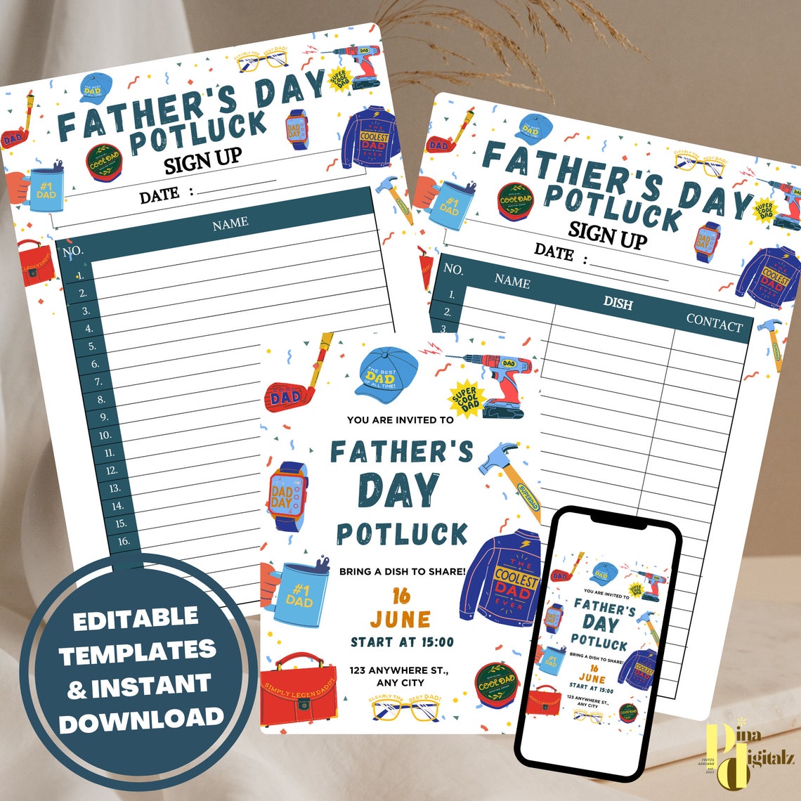 EDITABLE Fathers Day Potluck Invitation Father's Day Potluck Invite ...