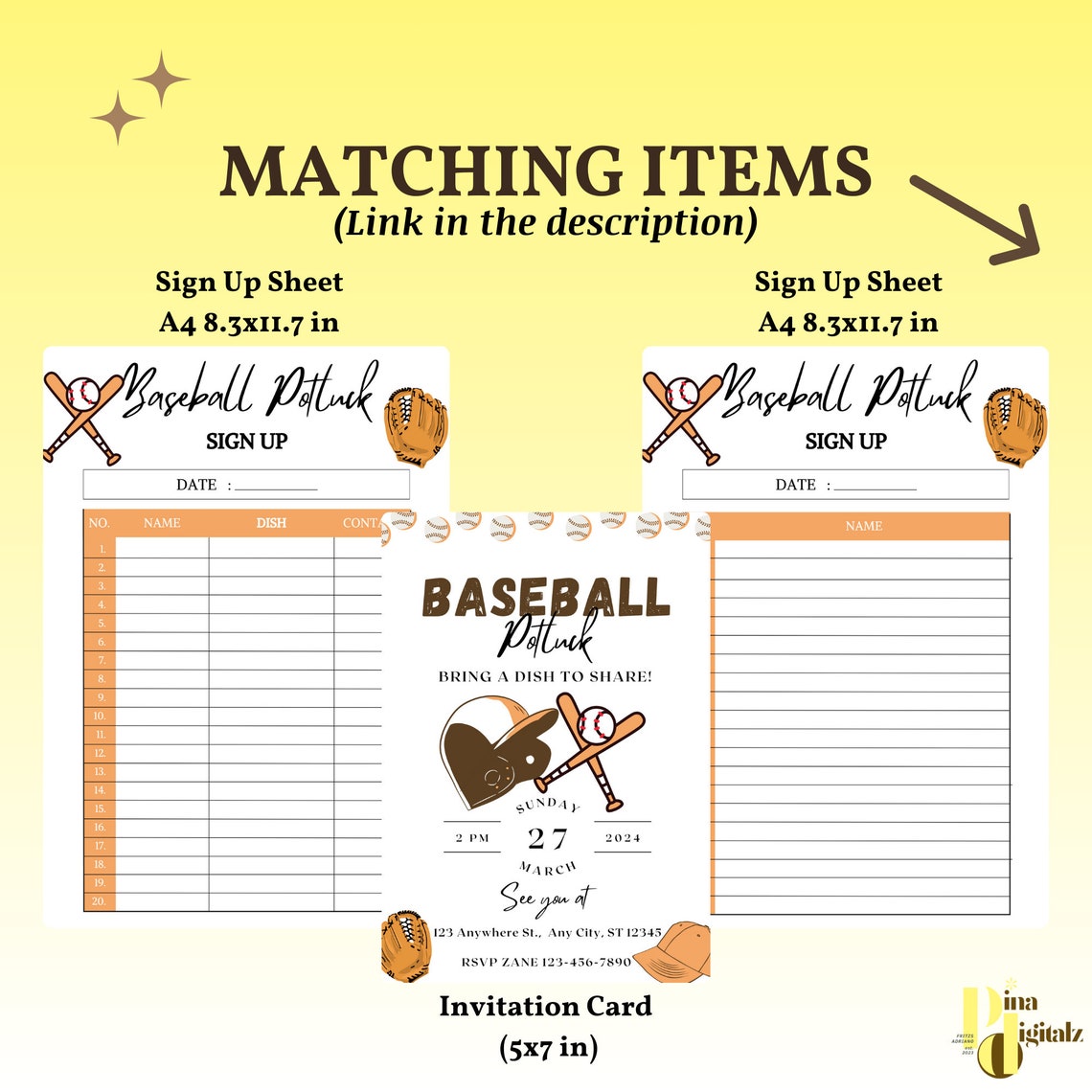 INSTANT DOWNLOAD Baseball Potluck Labels & Tags Baseball Potluck Invite ...