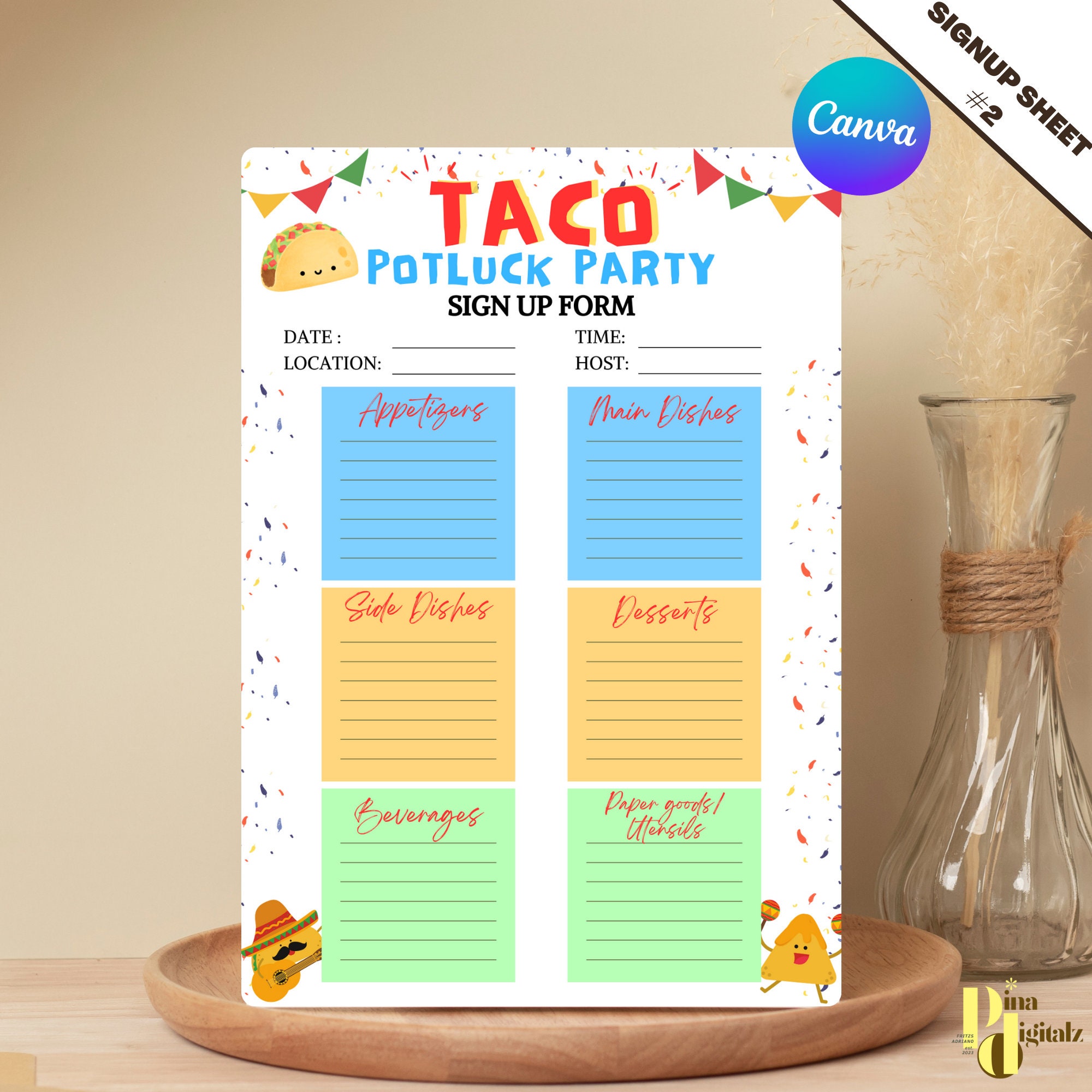 DIGITAL DOWNLOAD Taco Potluck Invitation Taco Bar Potluck Invite Taco ...