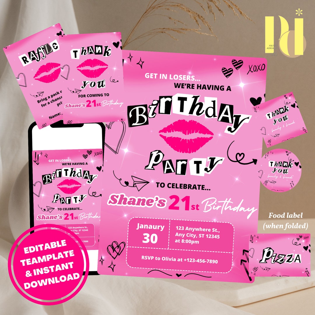 Girl Pink Party Mean Girls Birthday Party Invitation Girl Birthday ...