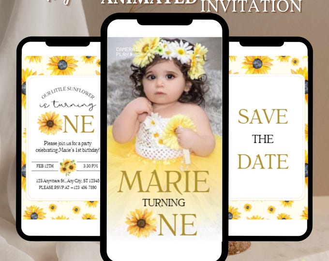 Editable Sunflower Birthday Invitation Template, Floral First Birthday ...