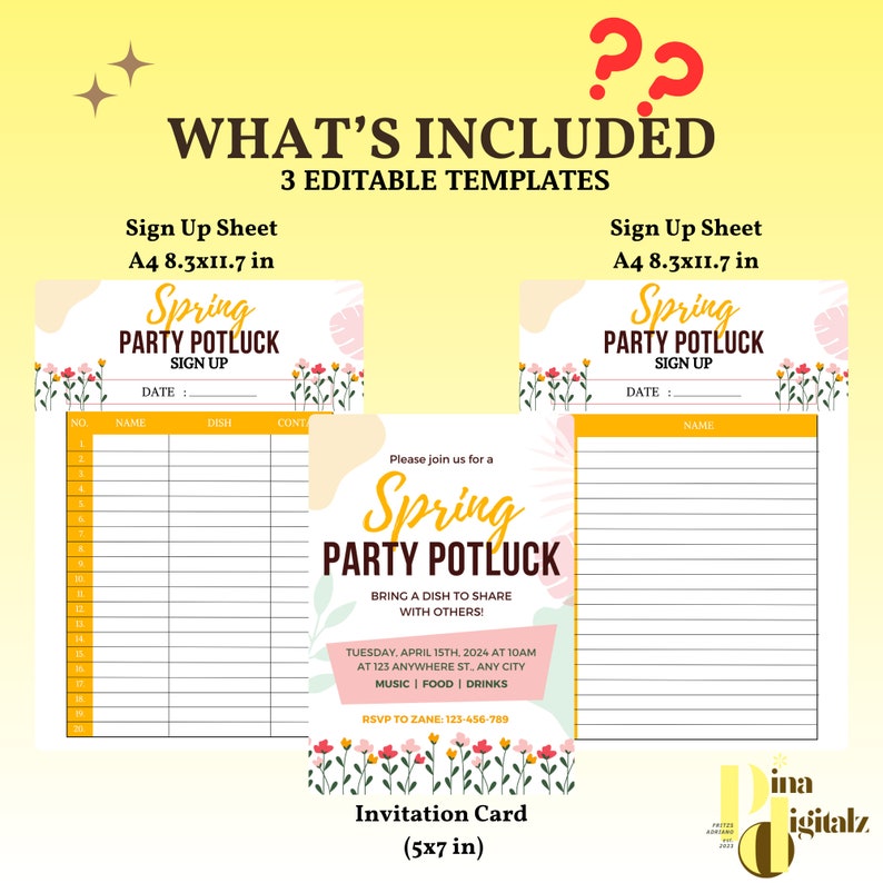 EDITABLE Spring Invitation Template Spring Invitation Digital Potluck ...