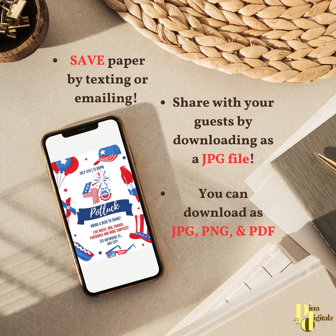 EDITABLE 4th of July Potluck Invitation 4th of July Potluck Invite ...