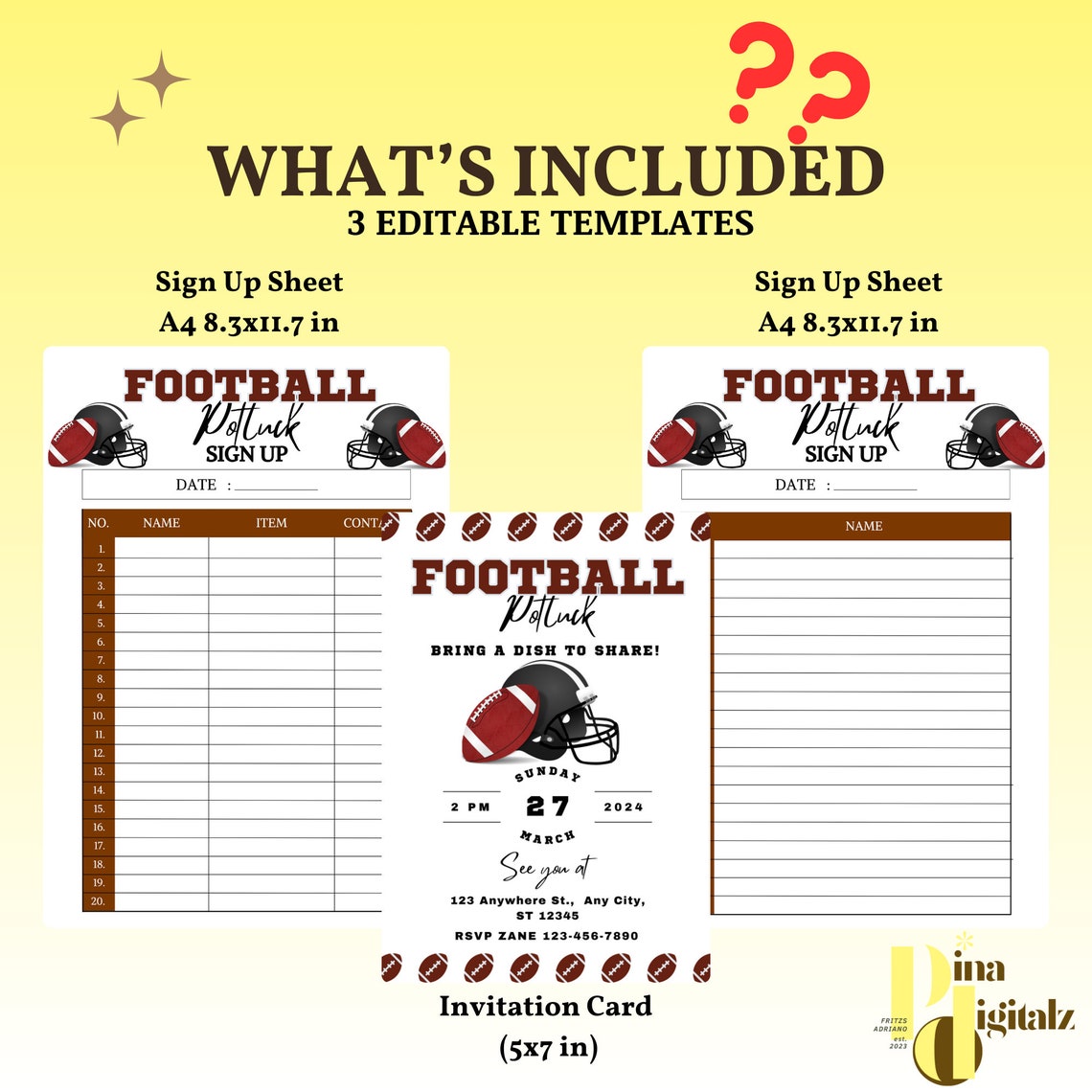 EDITABLE Football Potluck Invitation Football Potluck Invite Potluck ...