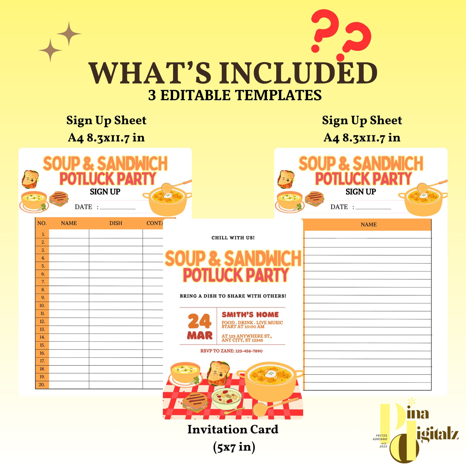 EDITABLE Soup and Sandwich Potluck Invitation Soup and Sandwich Potluck ...