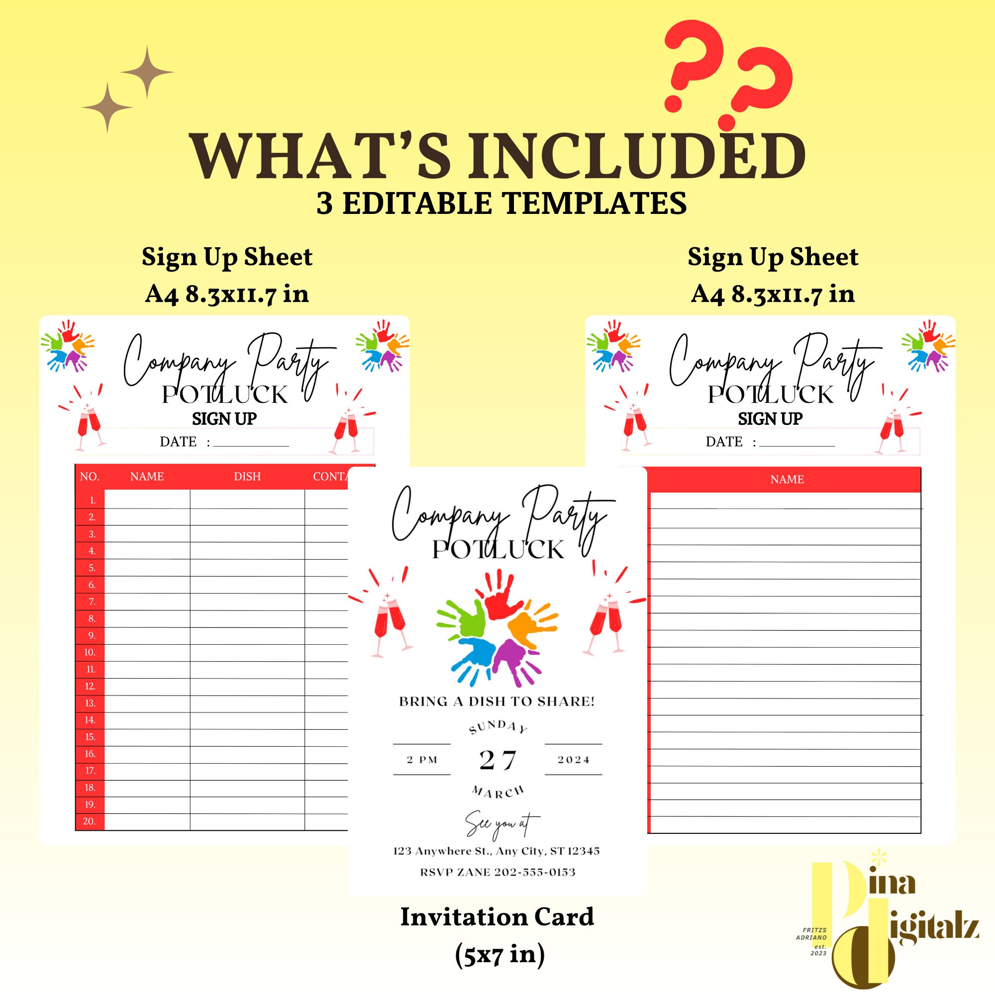 EDITABLE Company Potluck Invitation Company Potluck Invite Potluck Sign ...