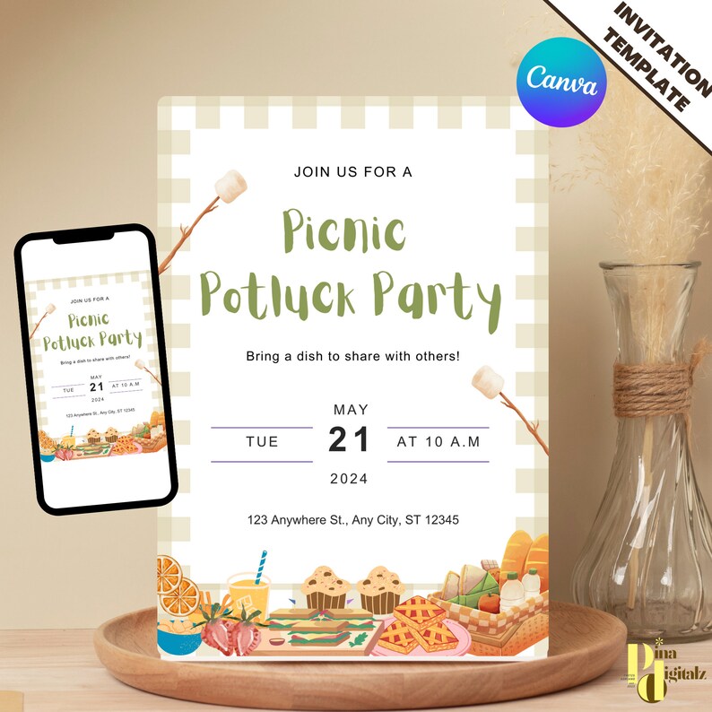 EDITABLE Picnic Potluck Invitation Picnic Potluck Invite Family Picnic ...