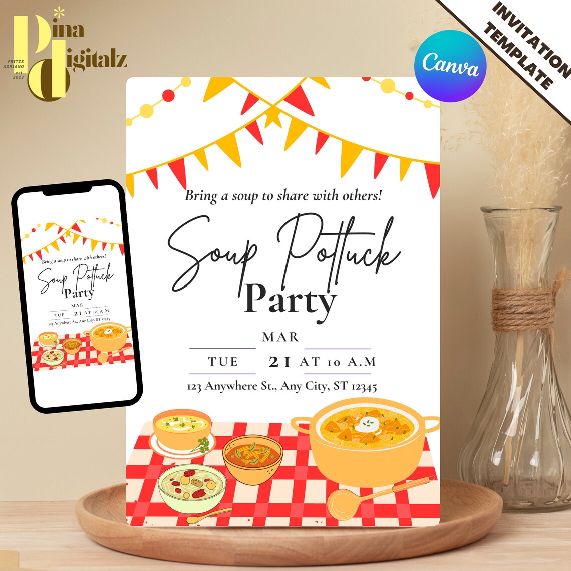 EDITABLE Soup Potluck Invite Soup Invite Potluck Invitation Potluck ...