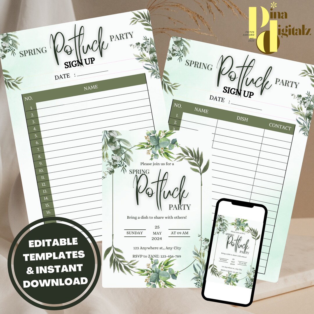 EDITABLE Spring Invitation Template Spring Invitation Digital Potluck ...