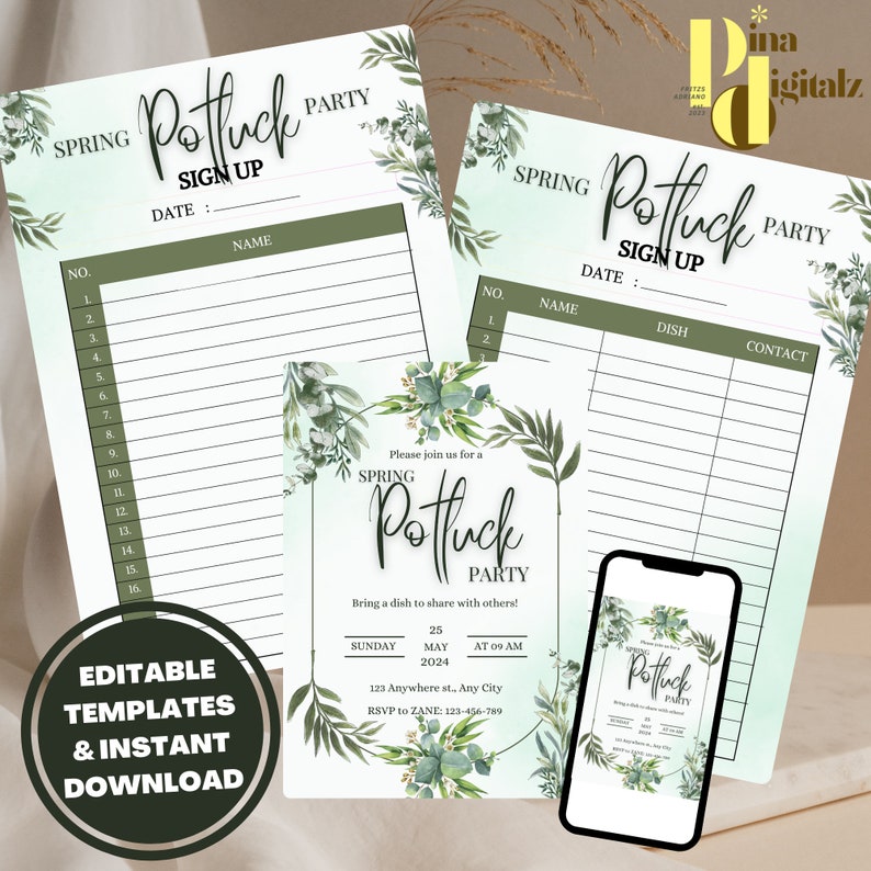 EDITABLE Spring Invitation Template Spring Invitation Digital Potluck ...