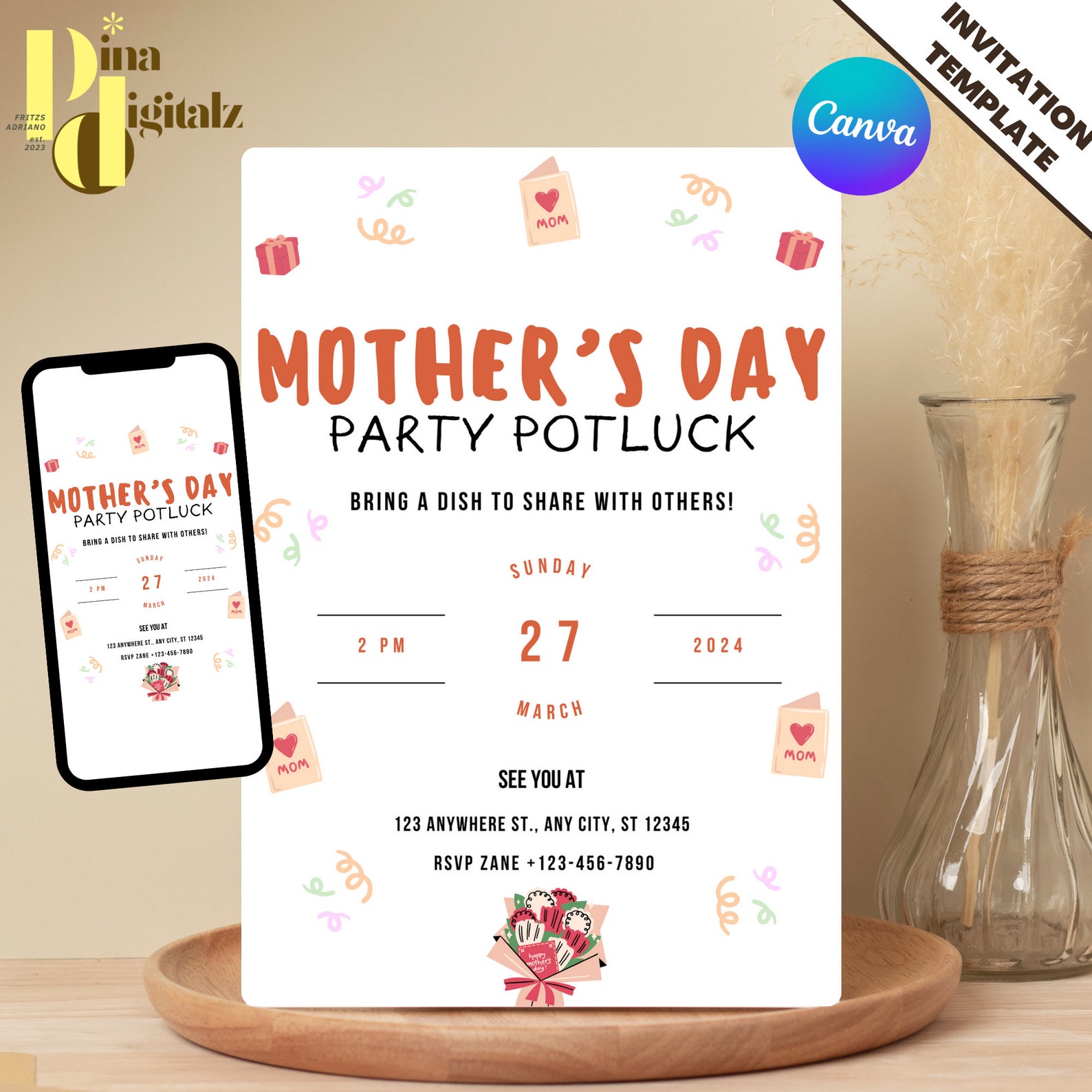 EDITABLE Mothers Day Potluck Invitation Mothers Day Potluck Invite ...