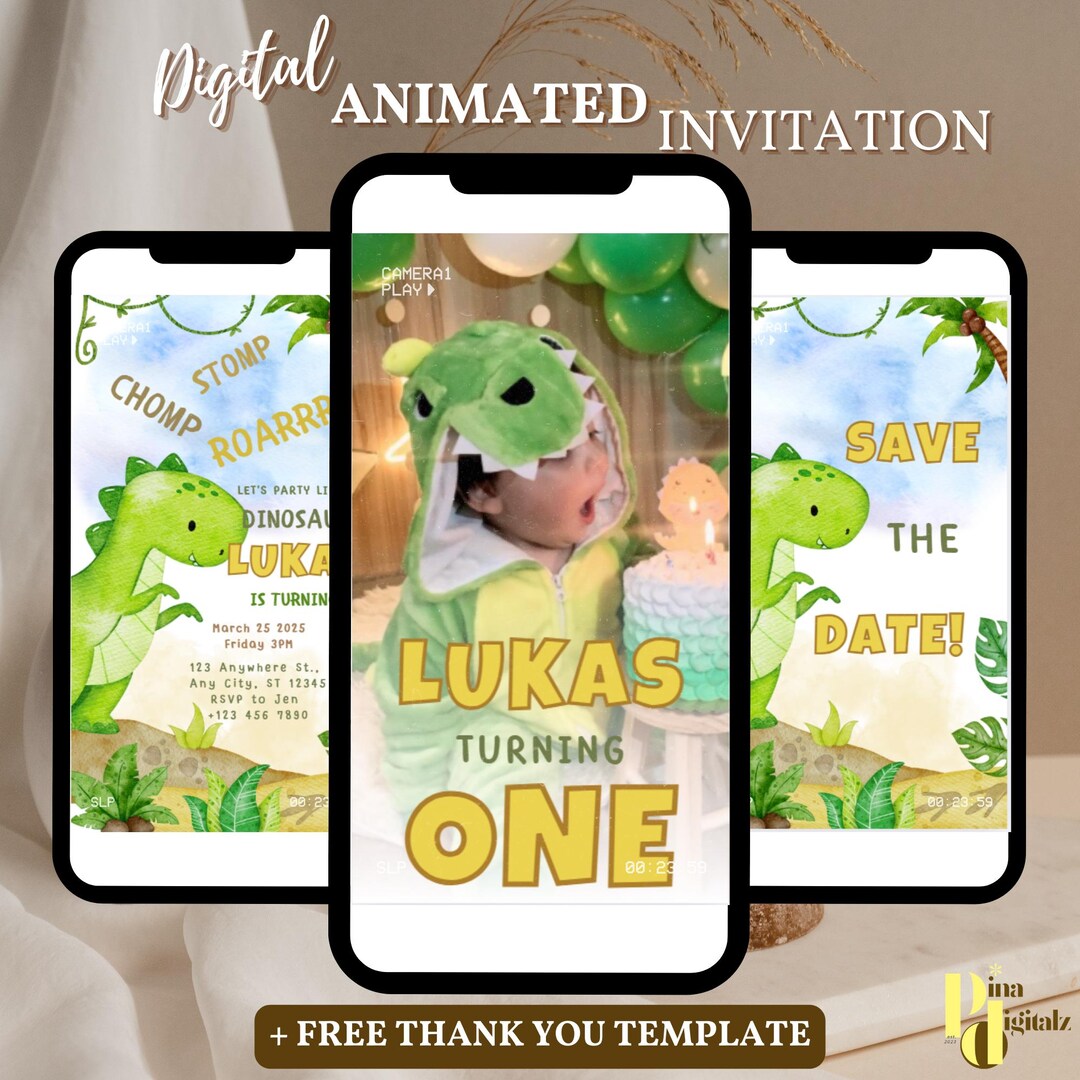 Dinosaur Birthday Invitation Template, Dinosaur 2nd Birthday, Dino ...
