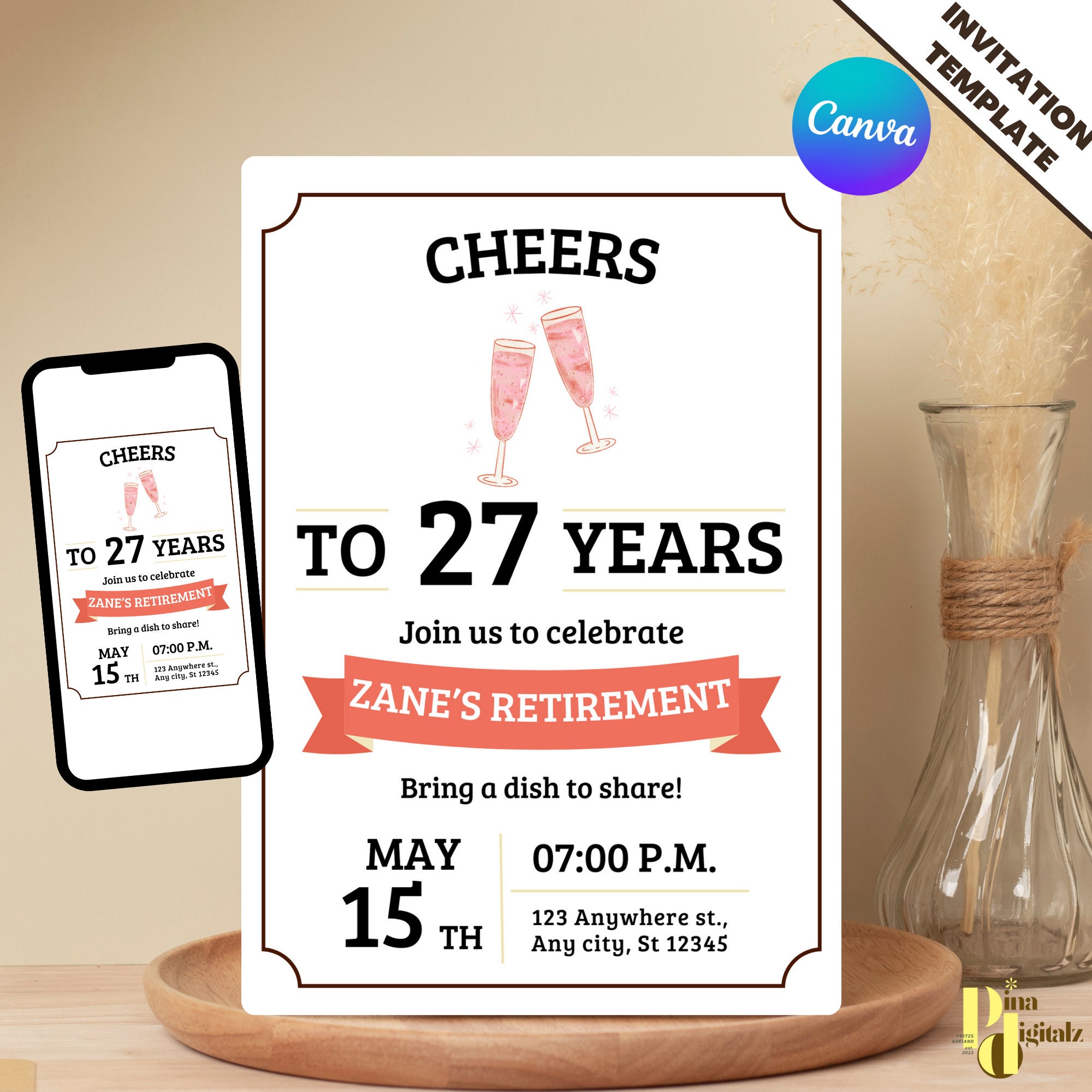 EDITABLE Retirement Invitation Party Potluck Retirement Invite Potluck ...