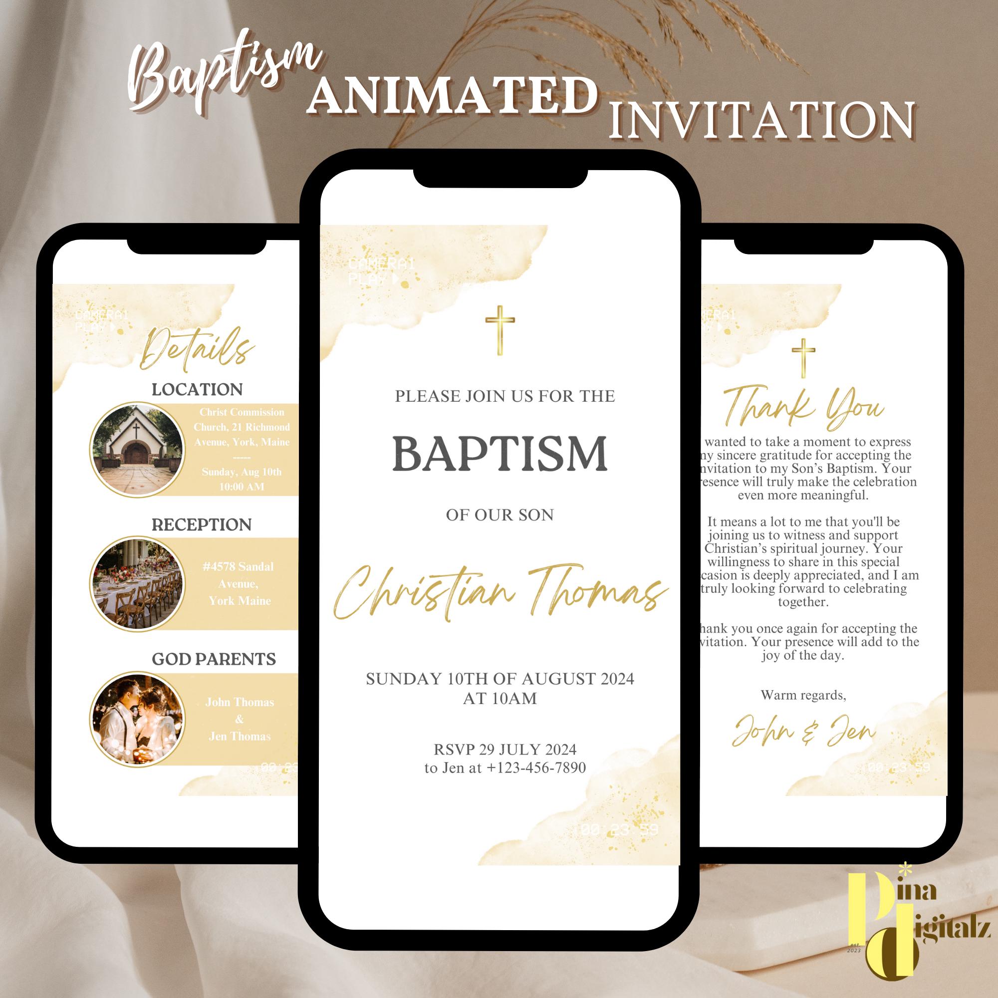 Beige Baptism Invitation Template Boy Boho Christening Invite Template ...