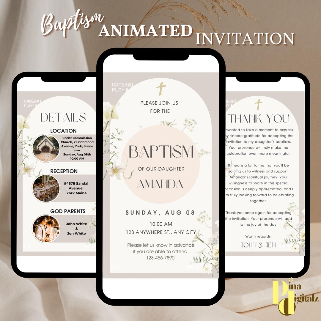 Boho Baptism Invitation Template Modern Baptism Invite Minimal Baptism ...
