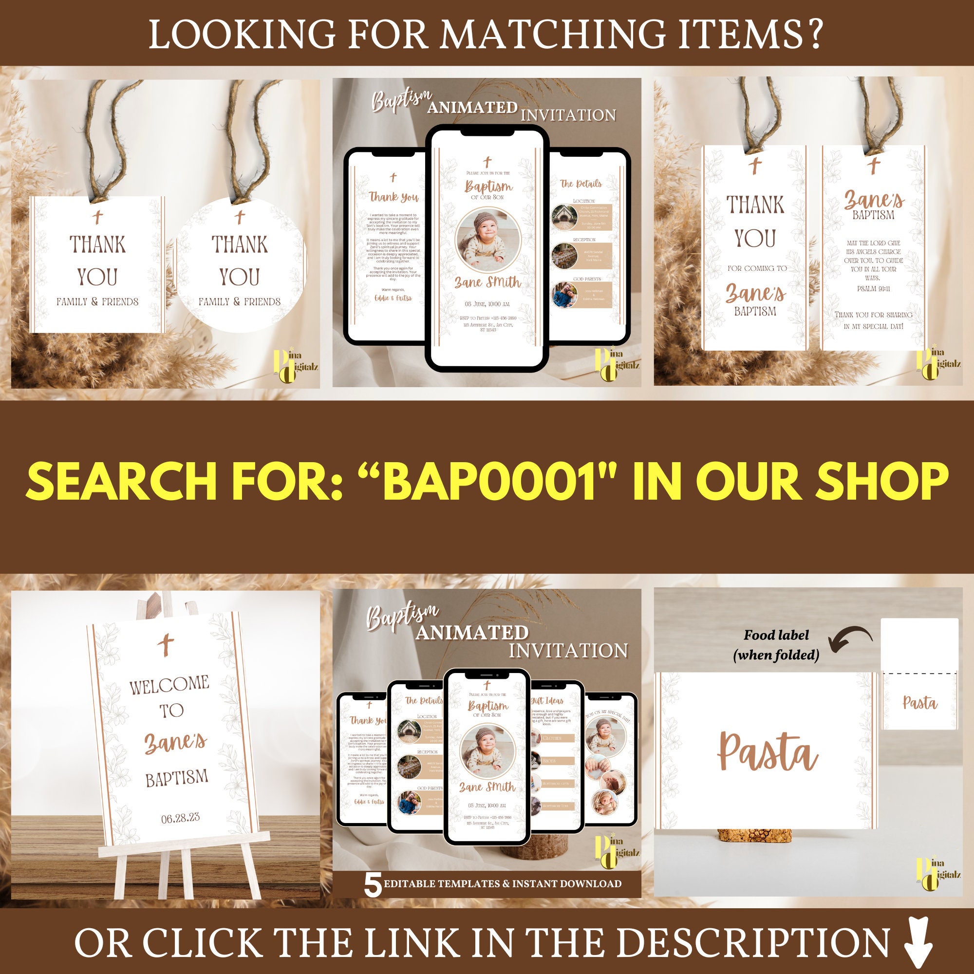 BOHO Blush Baptism Food Label Template Pampas Grass Baptism Digital ...