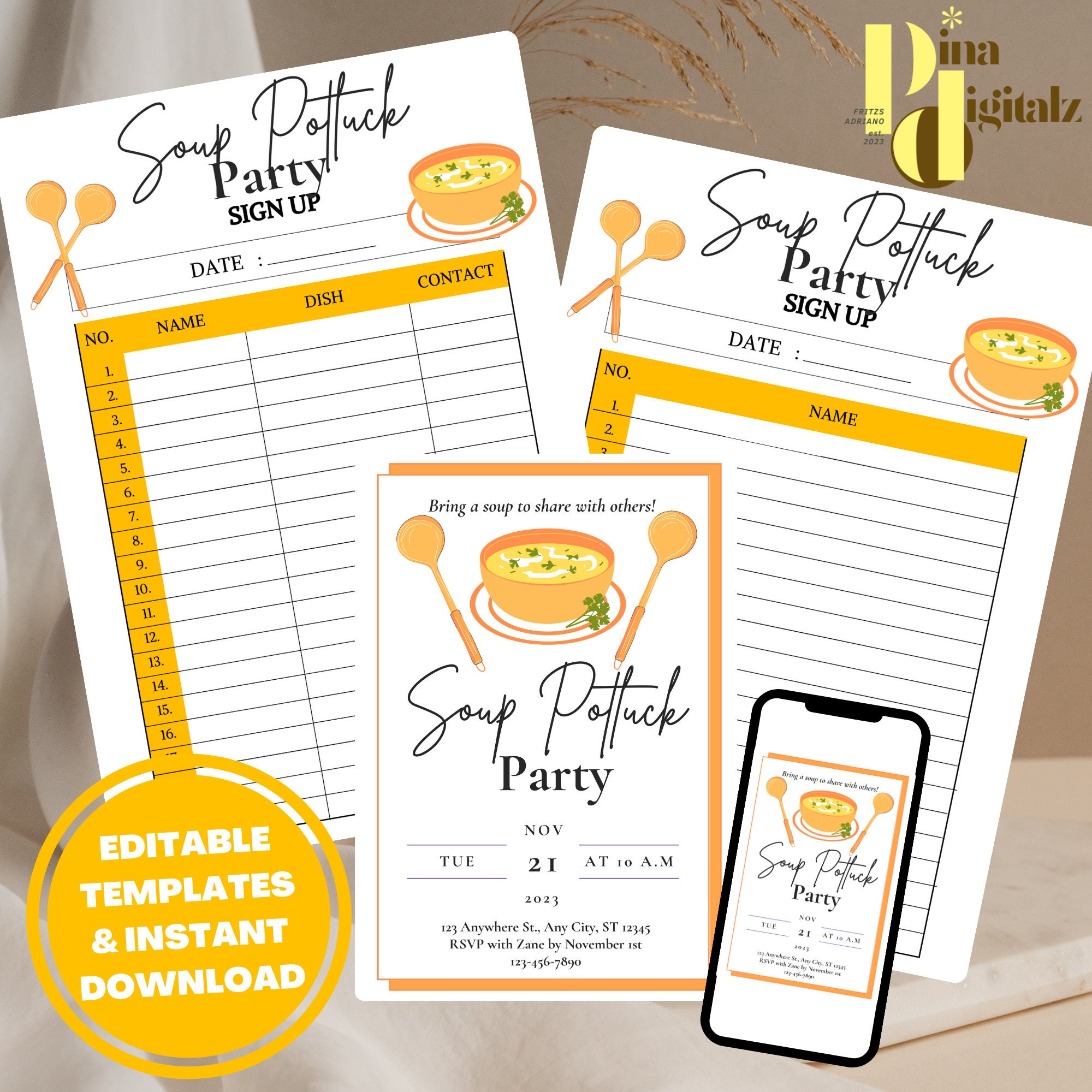 EDITABLE Soup Potluck Invite Soup Potluck Invitation Soup Party Potluck ...