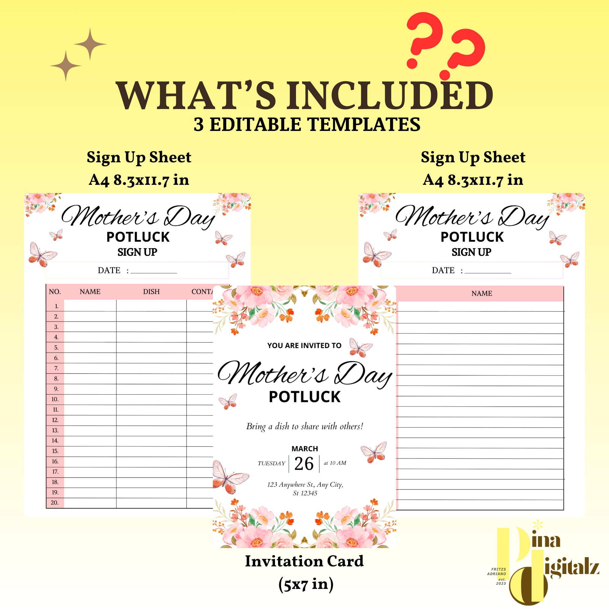 EDITABLE Mothers Day Potluck Invitation Mothers Day Potluck Invite ...