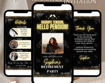 Digital Retirement Party Invitation for Her or Him, Modern Black and ...