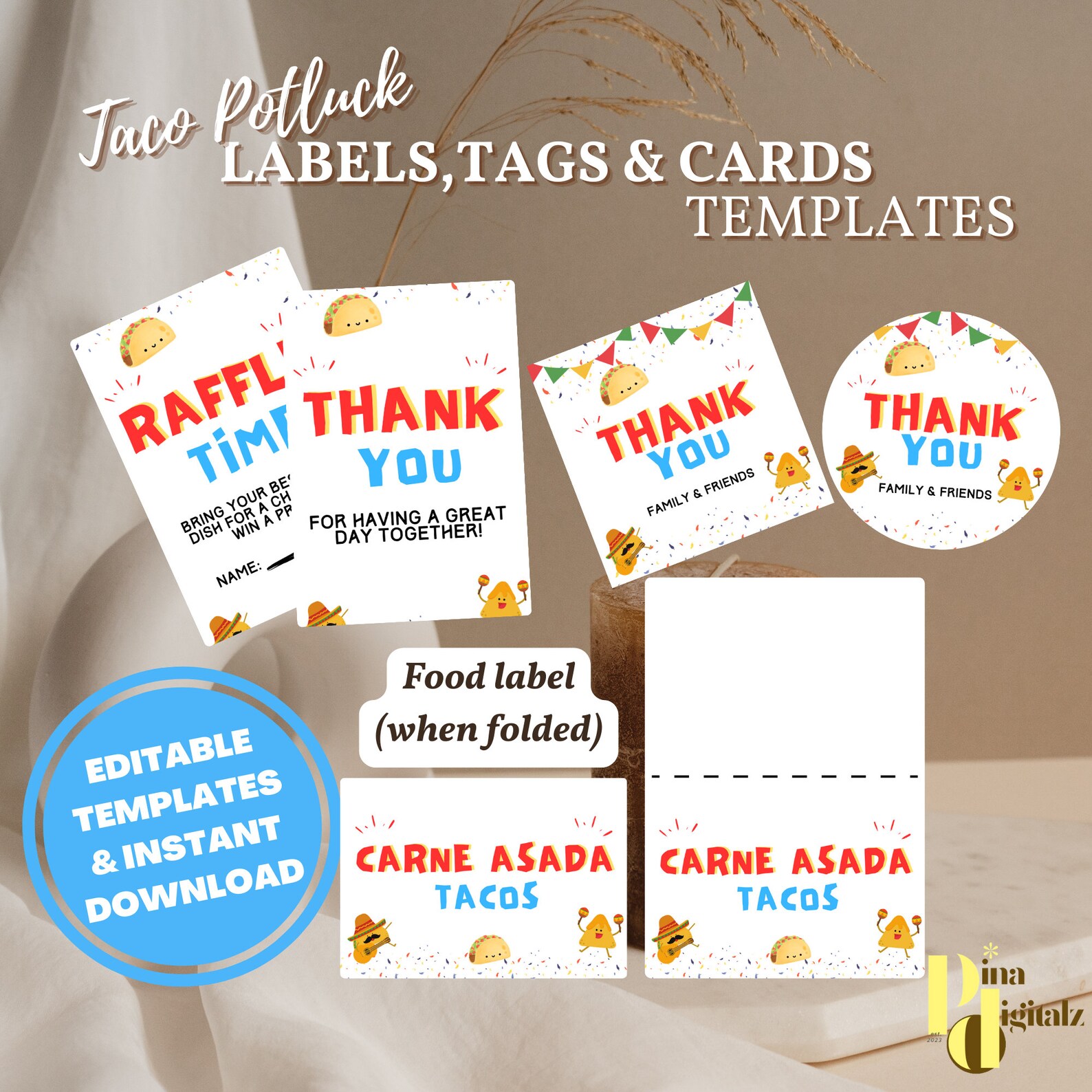 INSTANT DOWNLOAD Taco Potluck Labels & Tags Taco Bar Potluck Invite ...