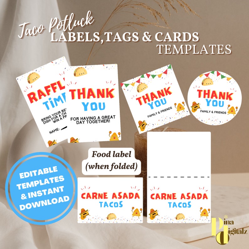 INSTANT DOWNLOAD Taco Potluck Labels & Tags Taco Bar Potluck Invite ...