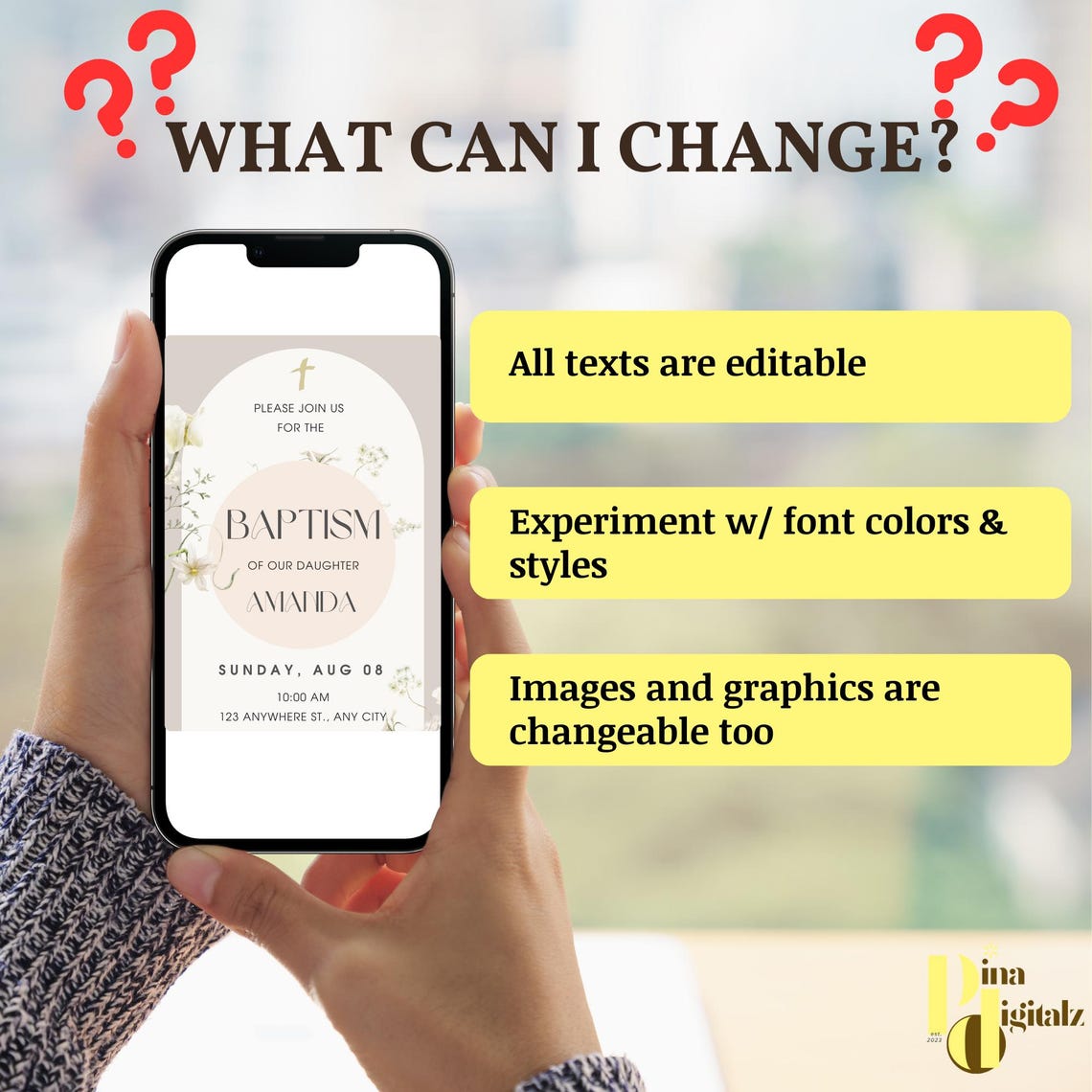 Boho Baptism Invitation Template Modern Baptism Invite Minimal Baptism ...