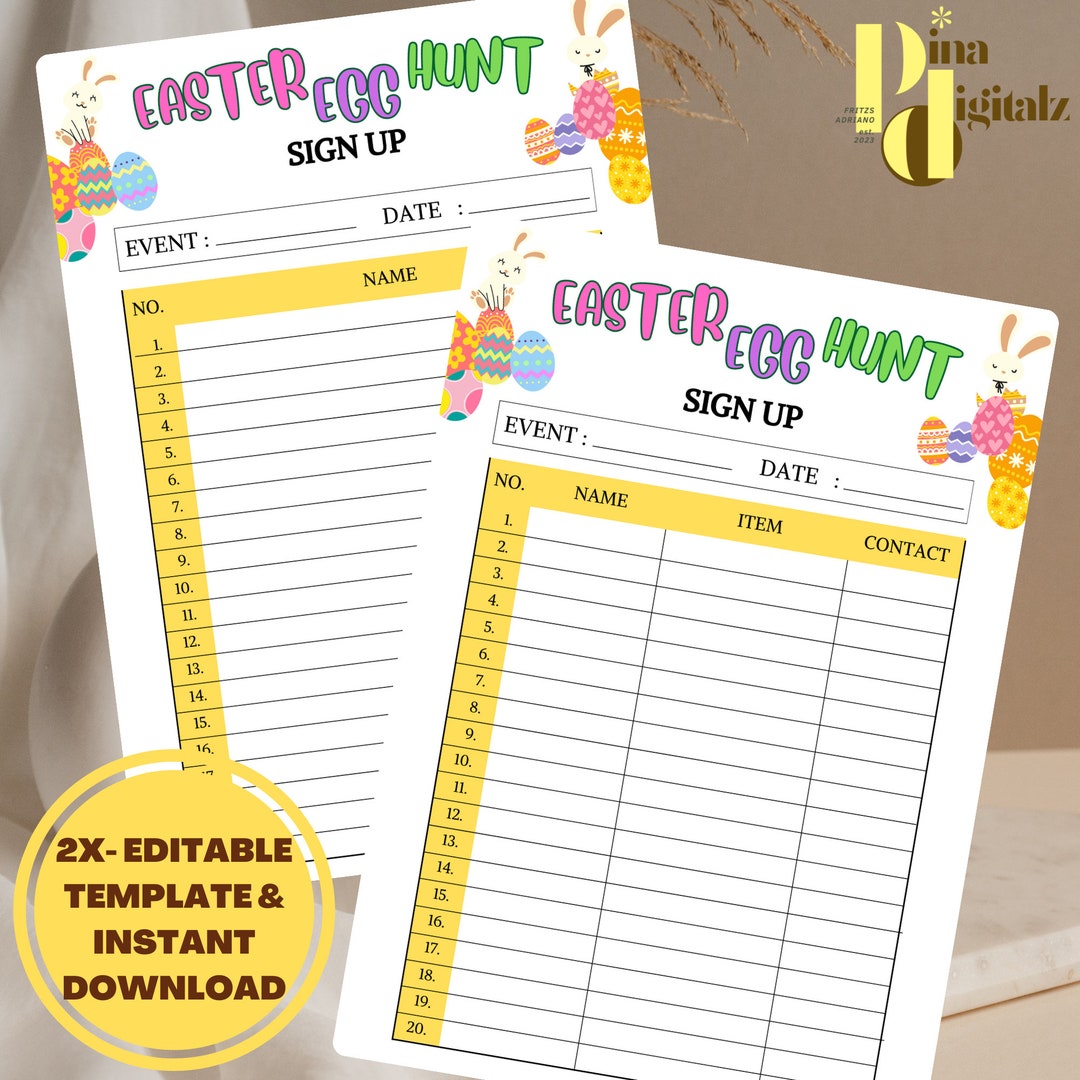 EDITABLE Easter Egg Hunt Sign up Sheet Template Easter Egg Hunt Sign up ...