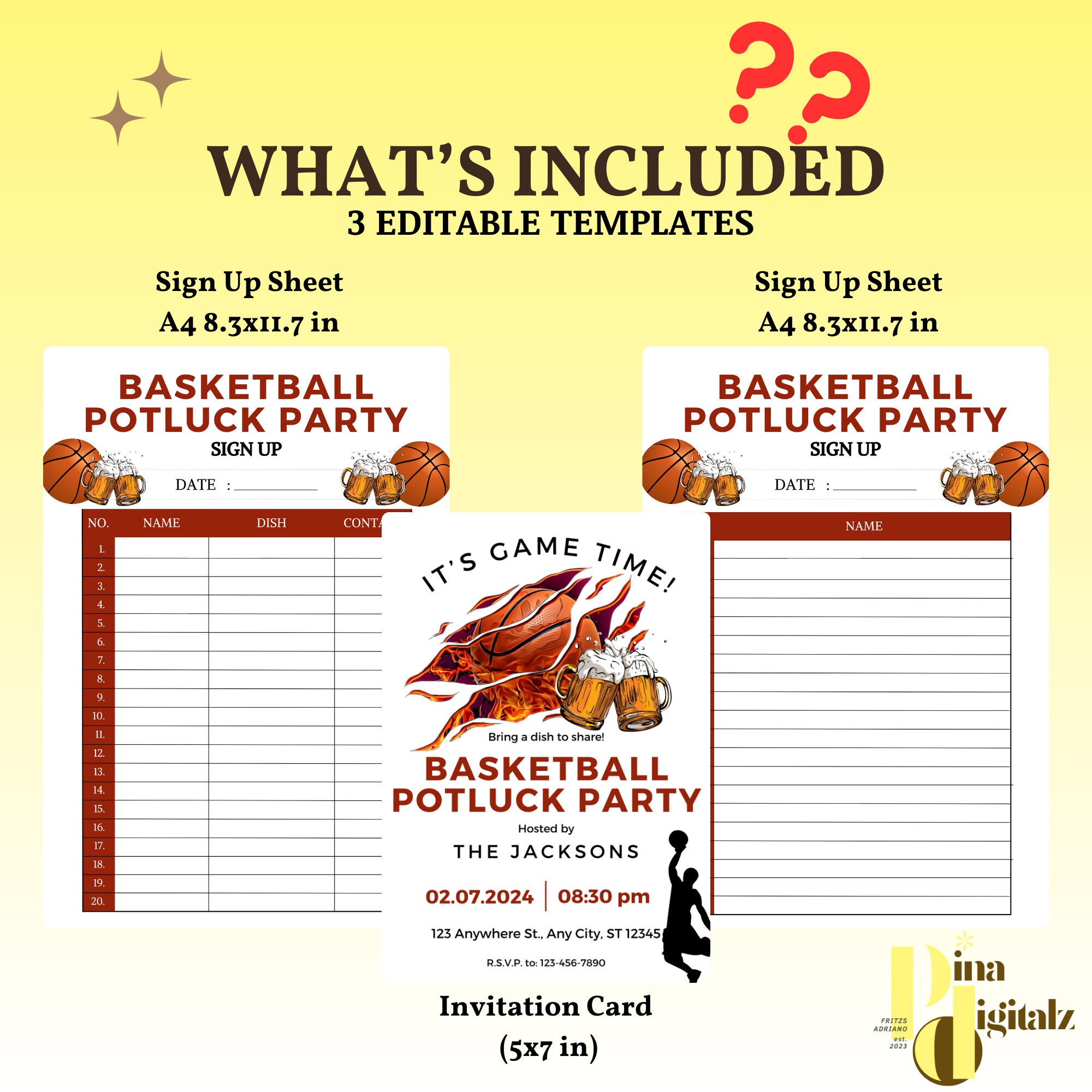 EDITABLE Basketball Potluck Invitation Basketball Potluck Invite Sign ...