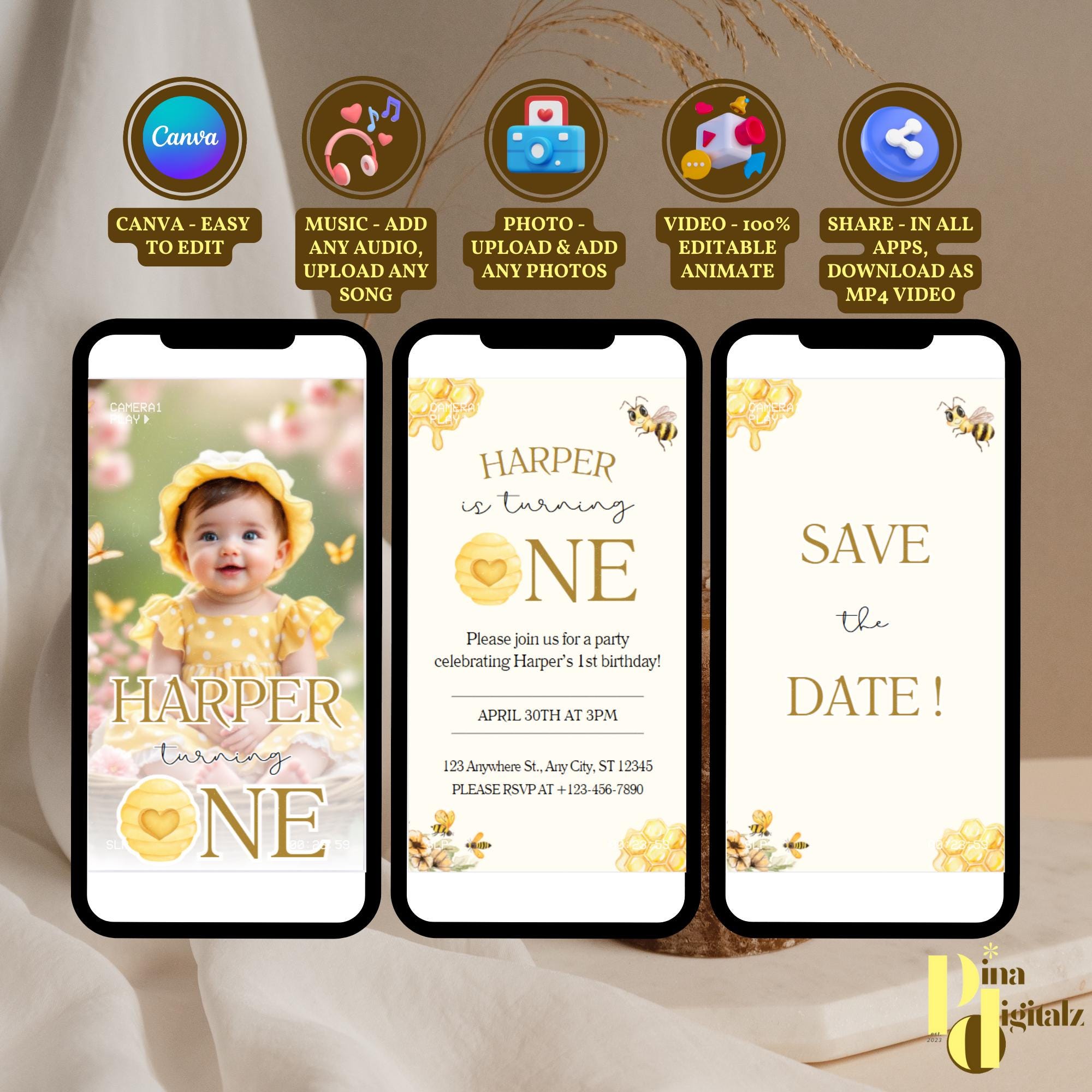 Editable Bee First Birthday Invitation, Sweet to Bee One Birthday ...